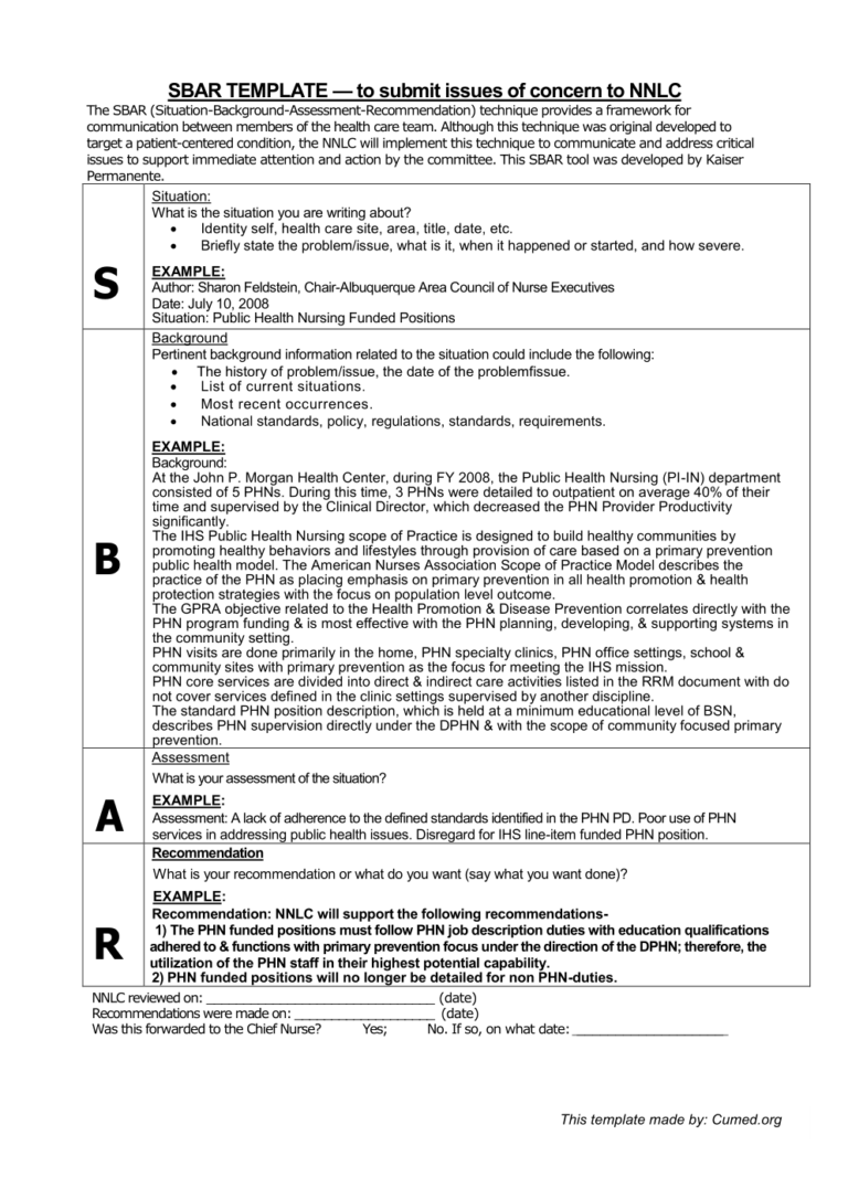 Printable Sbar Template Printable Templates